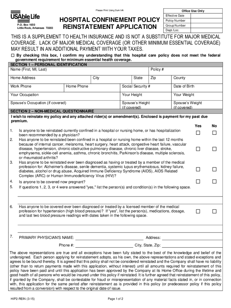 Fillable Online USAble HSA Hospital Indemnity Product Manual Includes Fax Email Print - pdfFiller