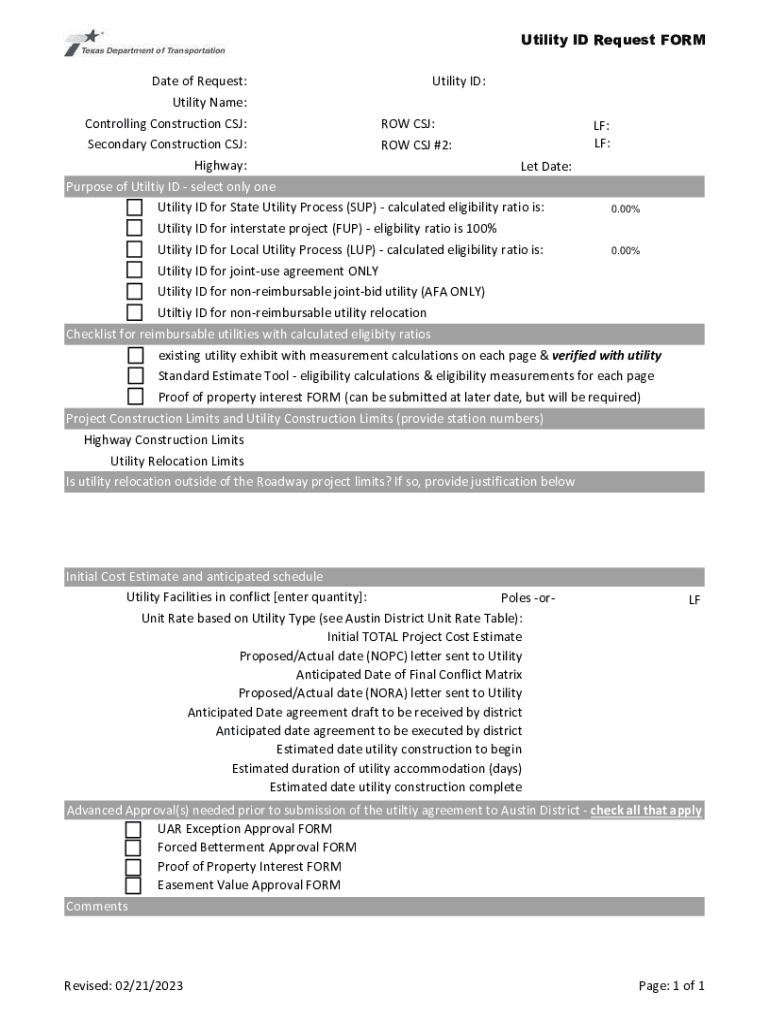 Fillable Online ftp dot state tx Utility ID Request Form. Utility ID ...