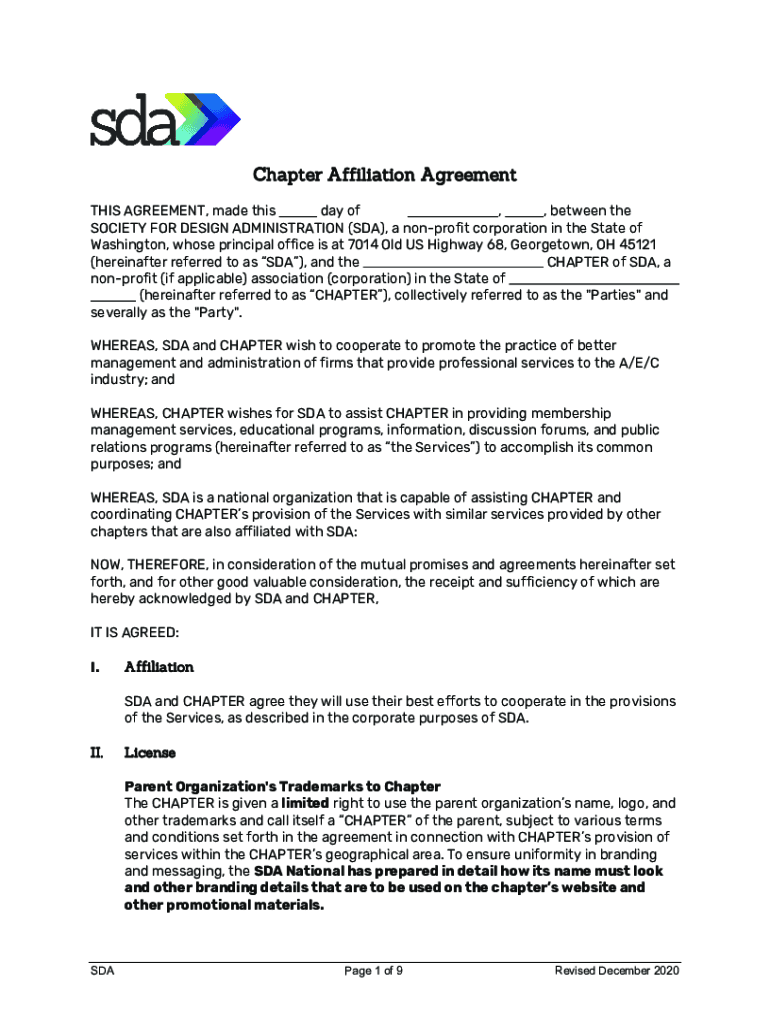 Fillable Online SBA Chapter Affiliation Agreement Fax Email Print ...