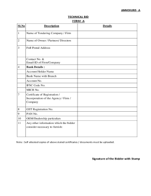 Fillable Online A TECHNICAL BID FORM - ANNEXURE Fax Email Print - pdfFiller