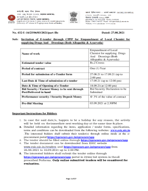 Fillable Online 27.08.2021 Sub: Invitation of E-tender through CPPP for ...