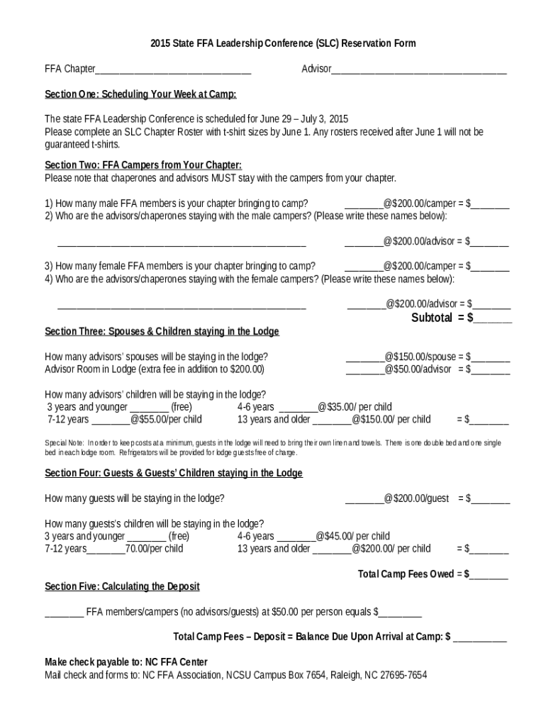 2002 FFA Camp Reservation and Deposit Invoice Doc Template | pdfFiller