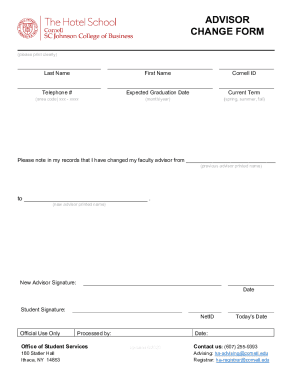 Fillable Online sha cornell Request for Change of Advisor Form Fax ...