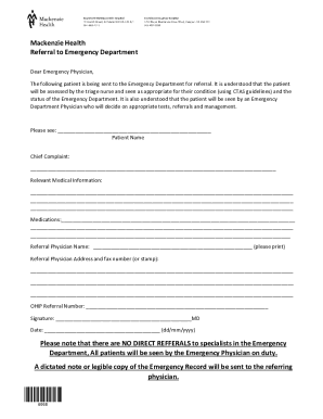 Fillable Online Mackenzie Health Referral to Emergency Department ...