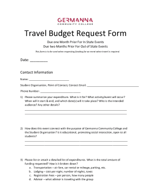 Fillable Online Travel Budget Request Form Fax Email Print - pdfFiller