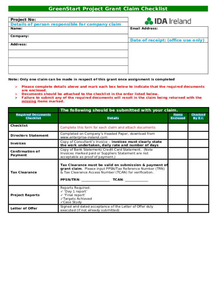 LeanStart Pilot Project Grant Claim Checklist Doc Template | pdfFiller