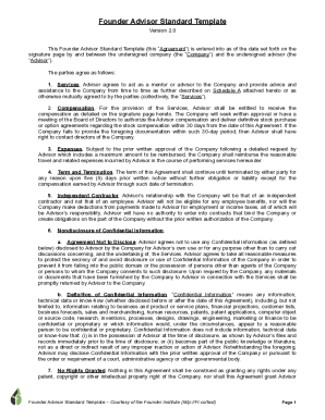 Fillable Online Founder Advisor Standard Template: Definition & Sample Fax Email Print - pdfFiller