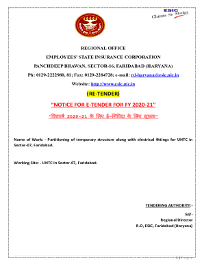 Fillable Online (RE-TENDER) NOTICE FOR E-TENDER FOR FY 2020-21 Fax ...