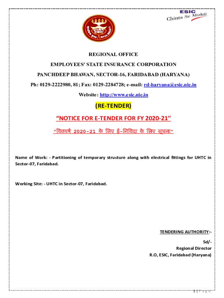Fillable Online (RE-TENDER) NOTICE FOR E-TENDER FOR FY 2020-21 Fax ...