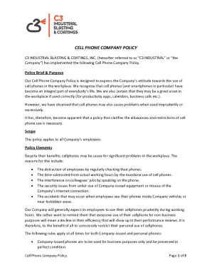 Fillable Online Employee Cell Phone Policy Template Fax Email Print ...