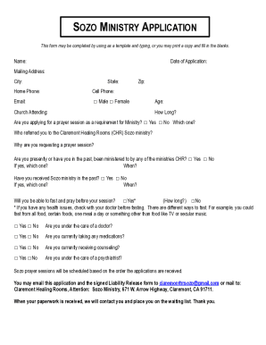 Fillable Online SOZO MINISTRY APPLICATION Fax Email Print - pdfFiller