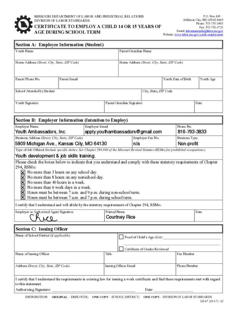 Fillable Online Certificate to Employ During School Year - REV2017.pdf ...