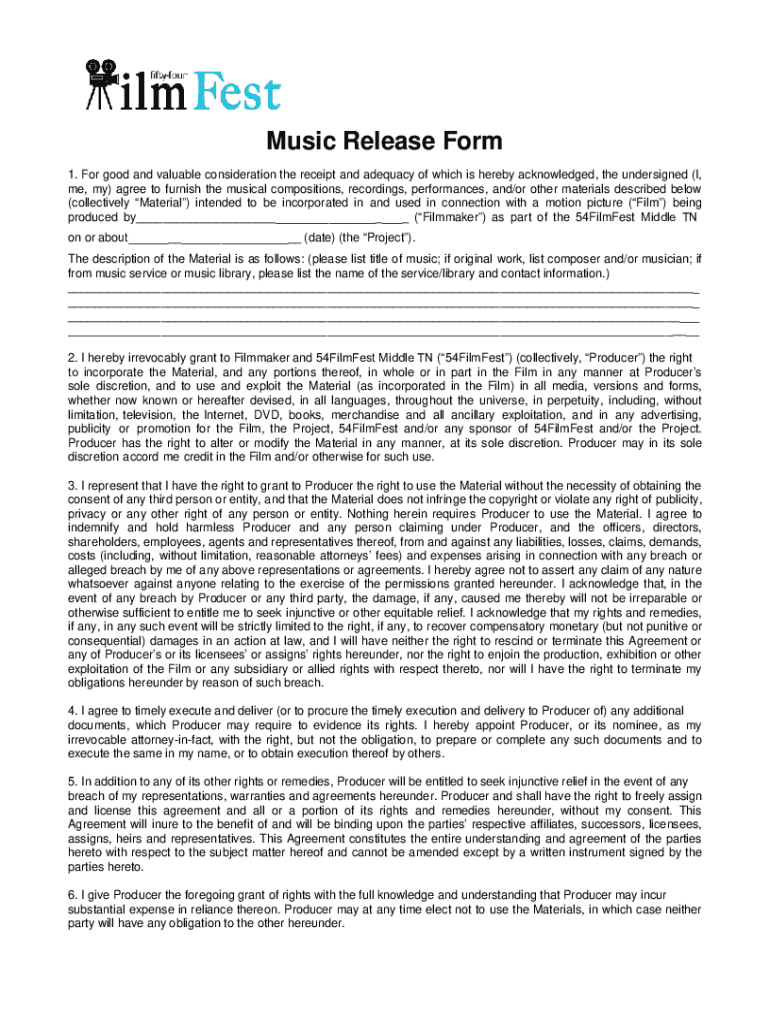 Fillable Online College of Music Release Form Fax Email Print - pdfFiller