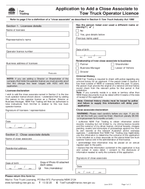 Fillable Online Application to remove a close associate from tow truck ...