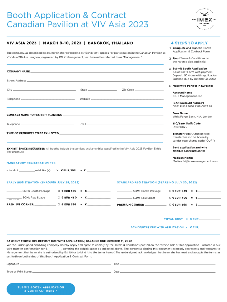 Fillable Online Booth Application & Contract Canadian Pavilion at VIV Asia 2023 Fax Email Print ...