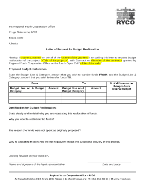 Letter of Request for Budget Reallocation Doc Template | pdfFiller