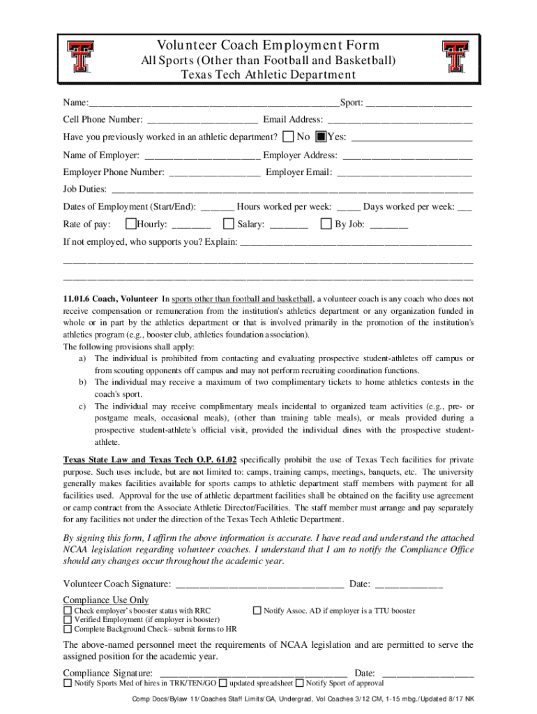 Fillable Online Volunteer Coach Employment Form Fax Email Print - pdfFiller