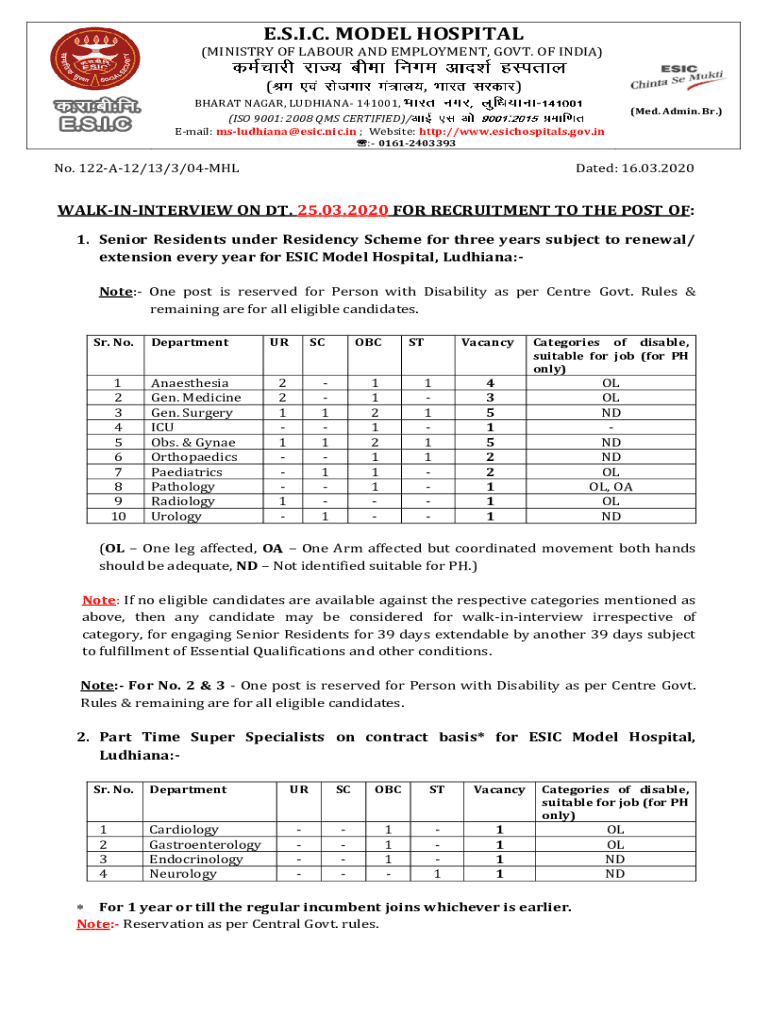 Fillable Online ESIC Model Hospital Ludhiana Homeopathy Physician ...