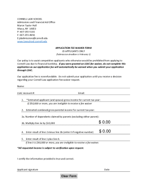 Fillable Online Cornell Law School Application Fee Waiver Form Fax ...