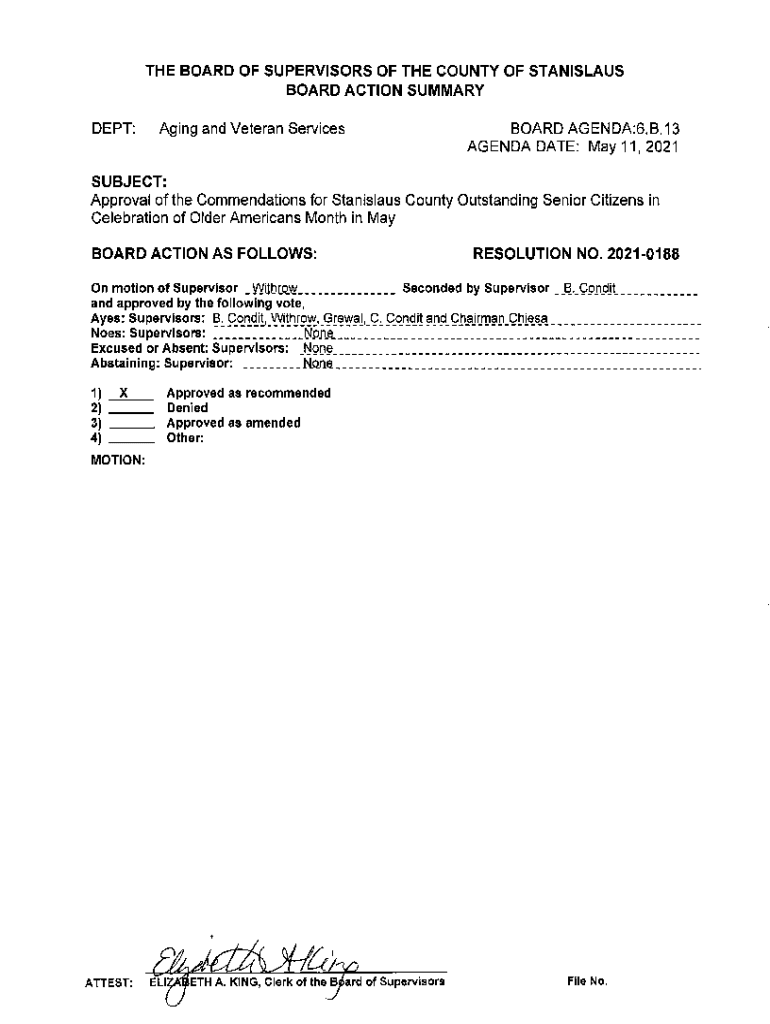 Fillable Online Approval of the Commendations for Stanislaus County ...