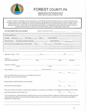Fillable Online FOREST COUNTY, PA - Application for Employment Fax ...