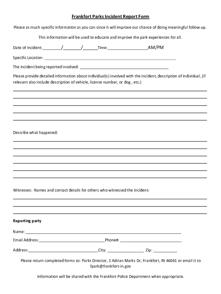 Fillable Online Parks Incident Reporting Form Final Fax Email Print ...