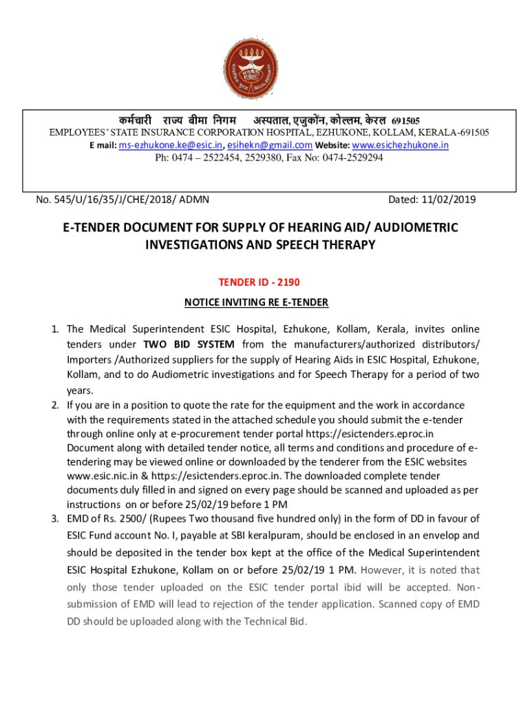 Fillable Online E-TENDER DOCUMENT FOR SUPPLY OF HEARING AID Fax Email ...