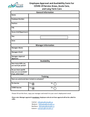 Fillable Online Employee Approval and Availability Form For COVID-19 ...