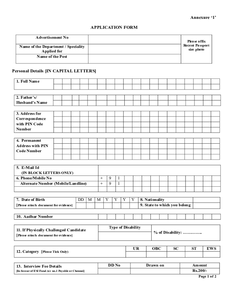 Fillable Online Annexure '1' APPLICATION FORM Personal Details IN ... Fax Email Print - pdfFiller