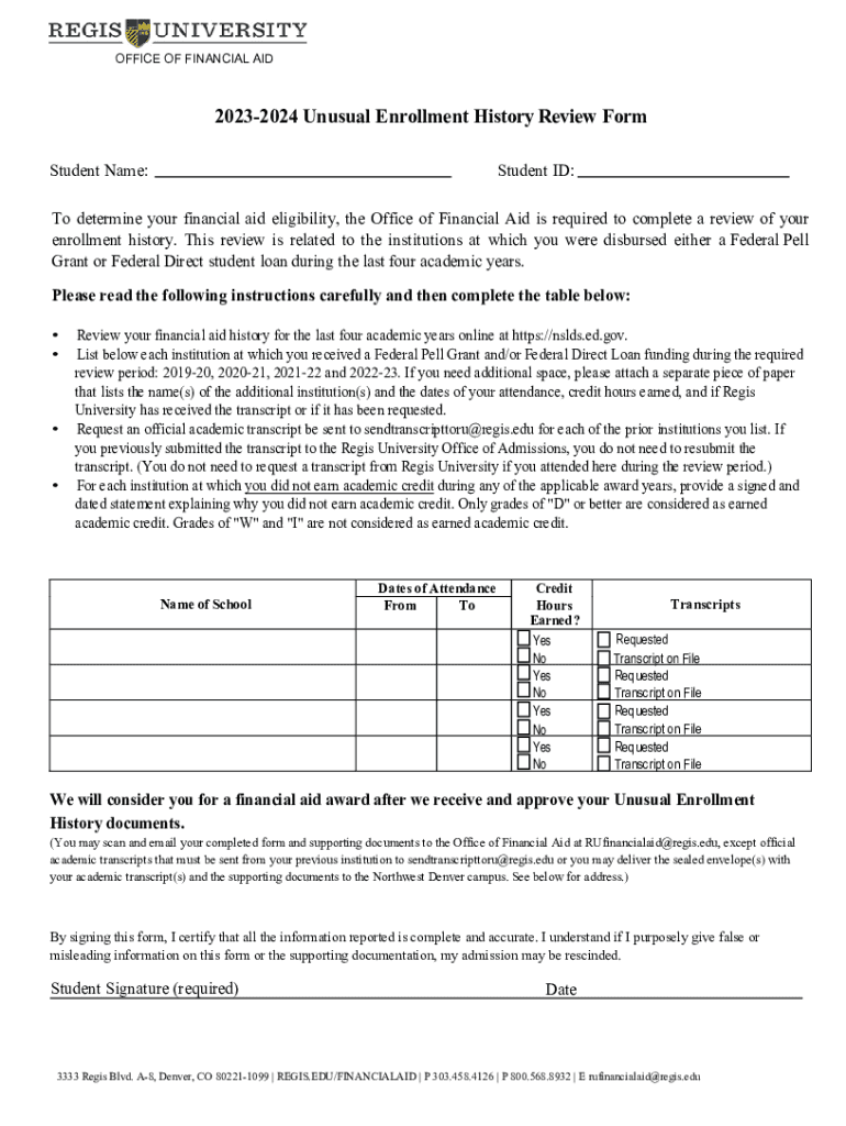 Fillable Online 2023-2024 Unusual Enrollment History Review Form Fax ...