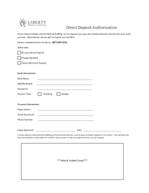 Fillable Online Direct Deposit allows Liberty Medical Staffing, LLC to ...