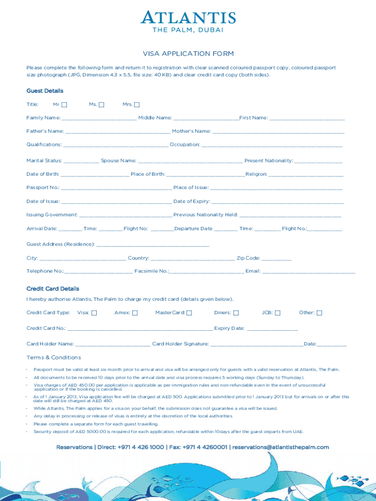 Fillable Online Atlantis Visa Application Form. Resume Fax Email Print - pdfFiller
