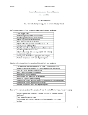 Fillable Online Aseptic Technique and General Surgery Skills Checklist ...