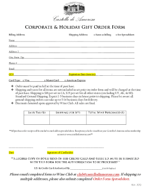 Fillable Online Corporate & Holiday Gift Order Form Fax Email Print ...