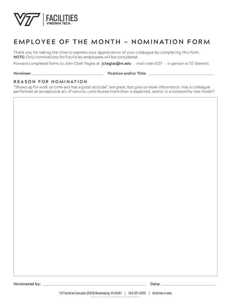 Fillable Online EMPLOYEE OF THE MONTH NOMINATION FORM Fax Email Print ...