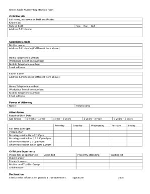 Fillable Online Nursery Registration Form Personal Details Fax Email ...