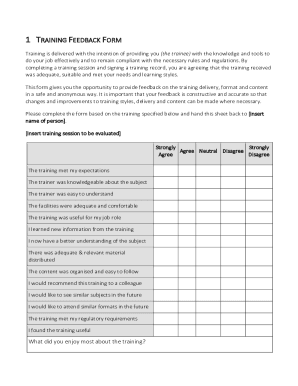 Fillable Online 1 TRAINING FEEDBACK FORM Fax Email Print - pdfFiller