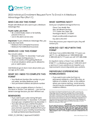 Fillable Online 2023 Individual Enrollment Request Form To ... Fax ...