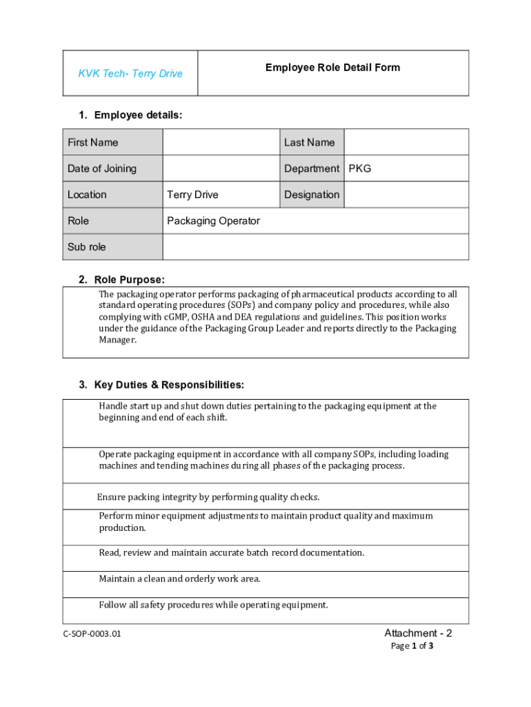 Fillable Online Terry Drive Employee Role Detail Form Attachment - 2 1 ...
