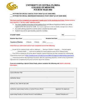 Fillable Online med ucf Petition-for-Special-Clinical-Study-or-Independent-Research ... Fax ...