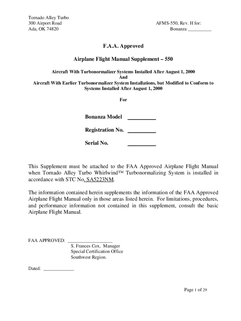 Fillable Online F.A.A. Approved Airplane Flight Manual Supplement550 ...
