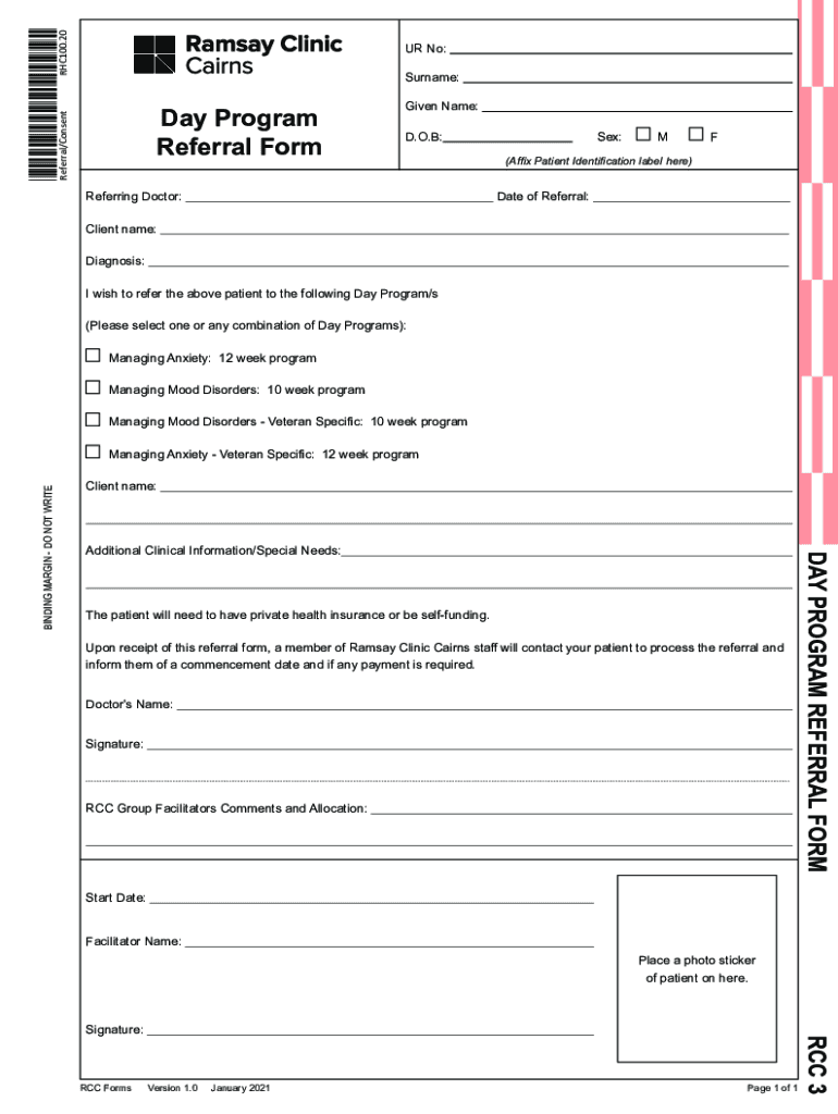 Fillable Online Day Program Referral Form DAY PROGRAM REFERRAL FORM ... Fax Email Print - pdfFiller