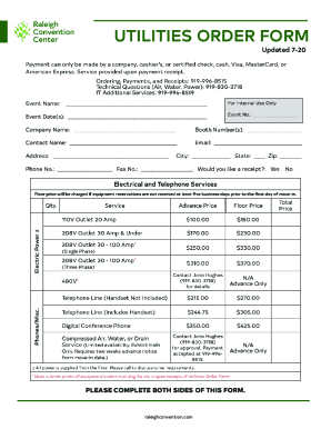 Fillable Online UTILITIES ORDER FORM Fax Email Print - pdfFiller
