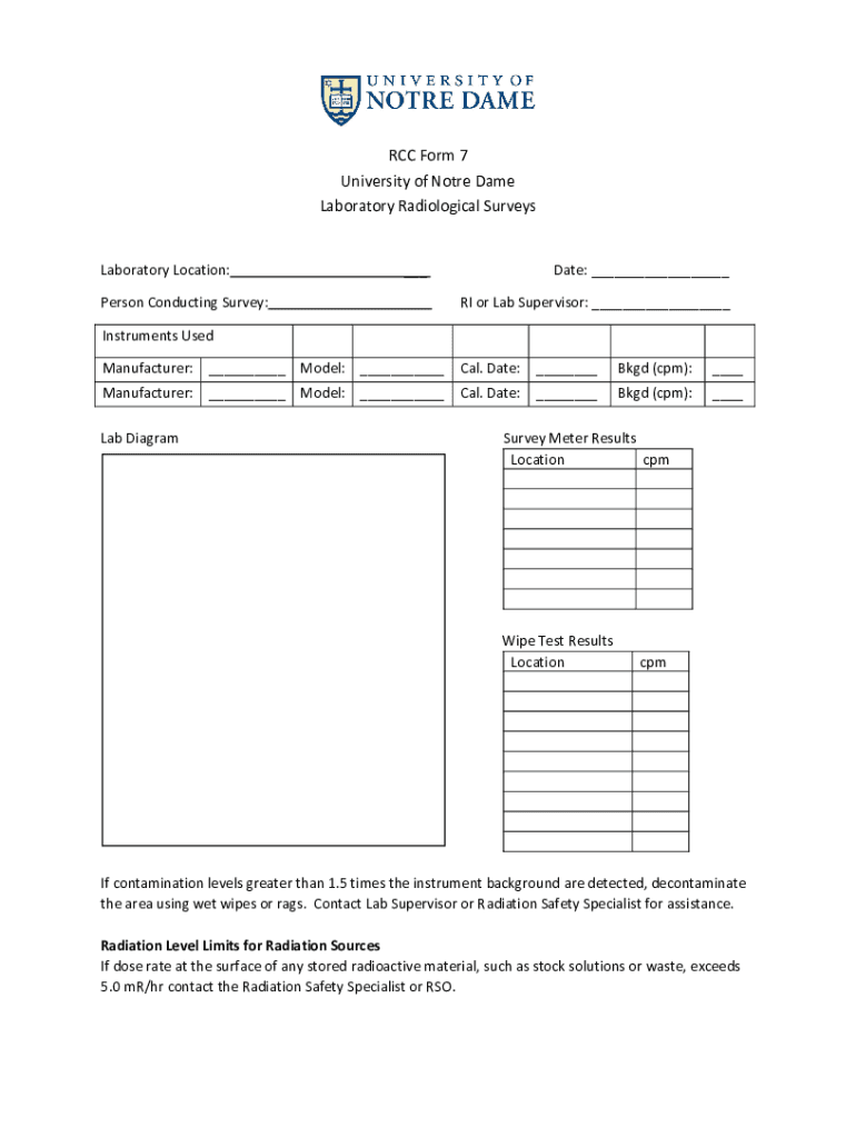 Fillable Online RCC Form 7 University of Notre Dame Laboratory ...