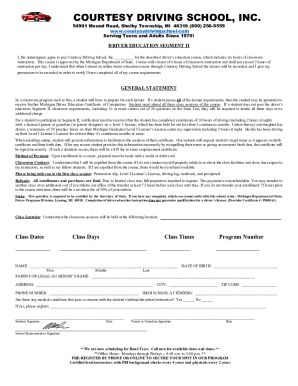 Fillable Online Driver Education Segment I Fax Email Print - pdfFiller