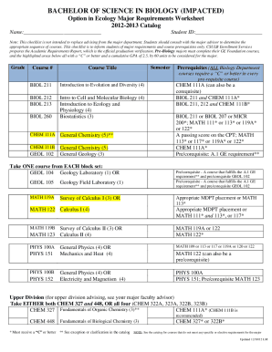 Fillable Online Major Requirements from Previous Catalog Years Fax ...