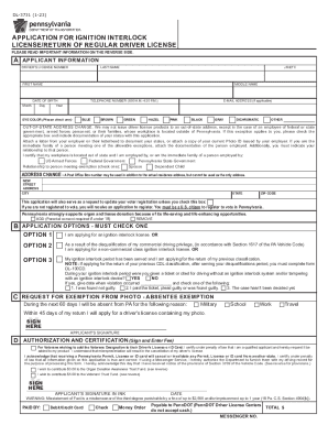 Fillable Online PennDOT - Application for Ignition Interlock License/Return of Regular License ...