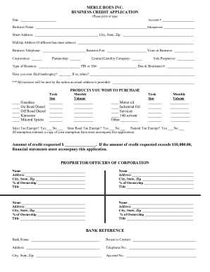 Fillable Online merle boes inc. business credit application Fax Email ...