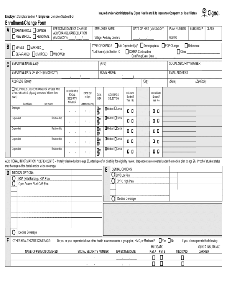 Fillable Online Cigna Enrollment Form Fax Email Print - pdfFiller