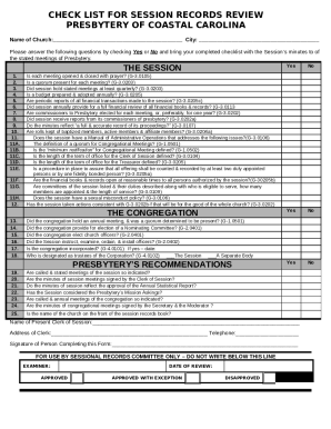 Sessional Records Checklist Doc Template | pdfFiller
